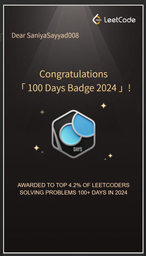 #leetcode #100days #coding #problemsolving | Saniya sayyad #leetcode #100days #coding #problemsolving | Saniya sayyad