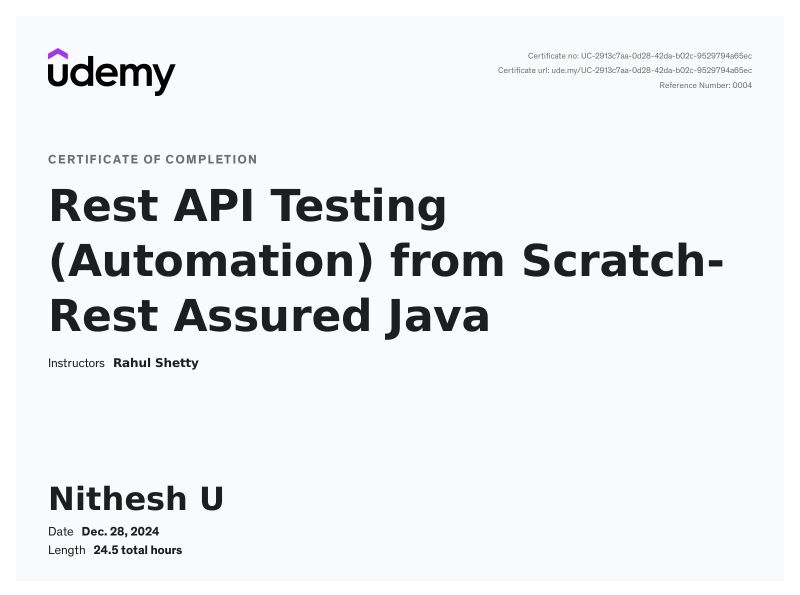 Nithesh U on LinkedIn: #udemy #apitesting #maven #restassured #java # ... Nithesh U on LinkedIn: #udemy #apitesting #maven #restassured #java # ...