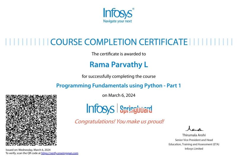 Rama Parvathy on LinkedIn: #pythonprogramming #infosysspringboard # ... Rama Parvathy on LinkedIn: #pythonprogramming #infosysspringboard # ...