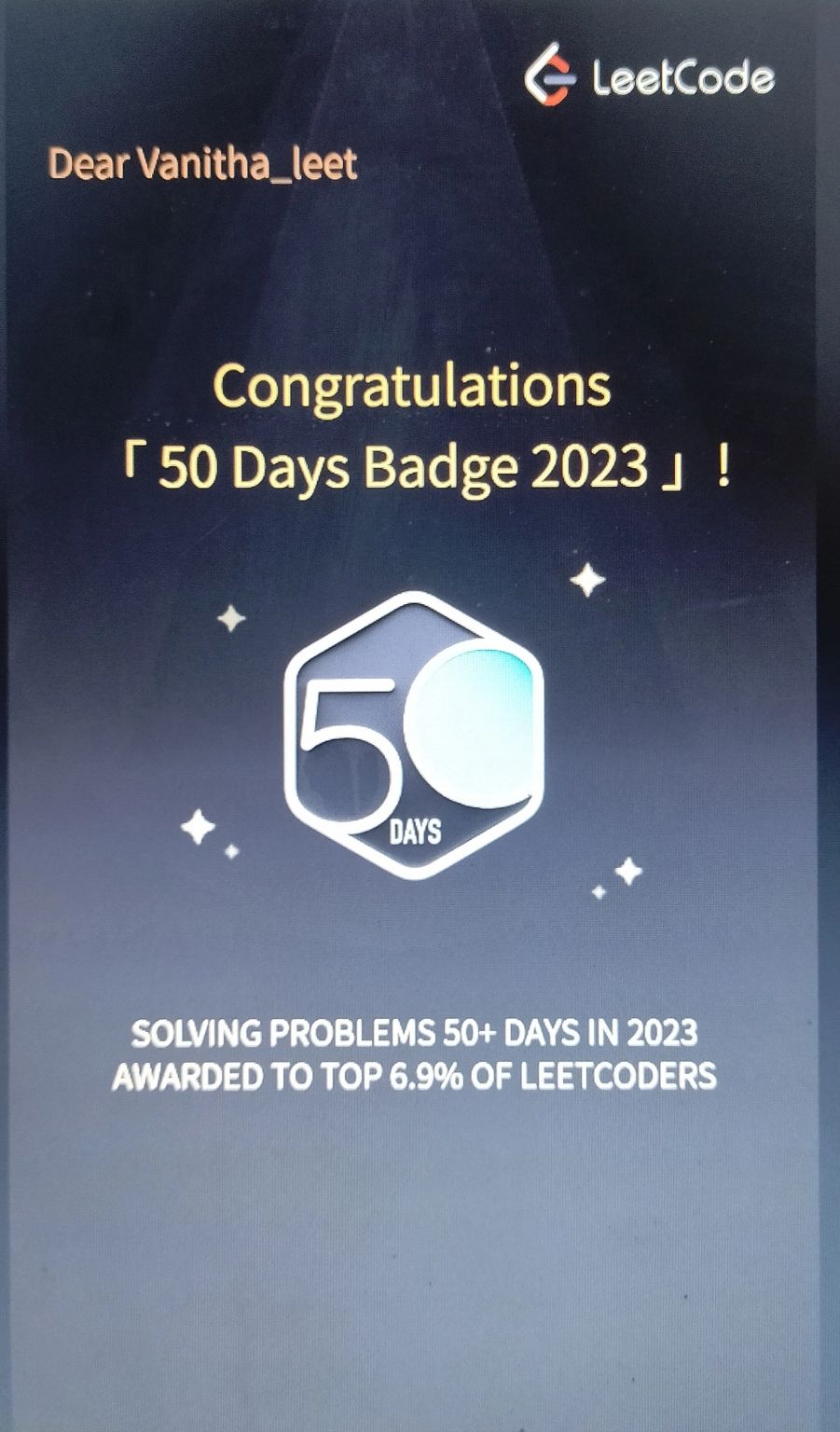 Bendi Vanitha on LinkedIn: ##### hurray!! got first badge from leetcode. Bendi Vanitha on LinkedIn: ##### hurray!! got first badge from leetcode.