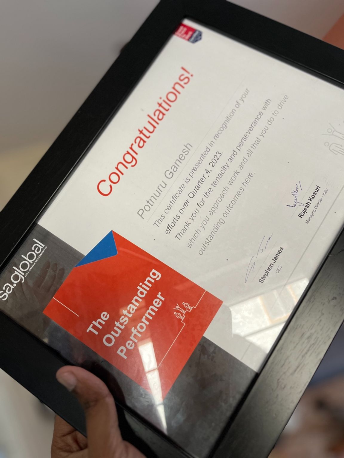 Ganesh Potnuru on LinkedIn: #outstandingperformer #saglobal # ... Ganesh Potnuru on LinkedIn: #outstandingperformer #saglobal # ...