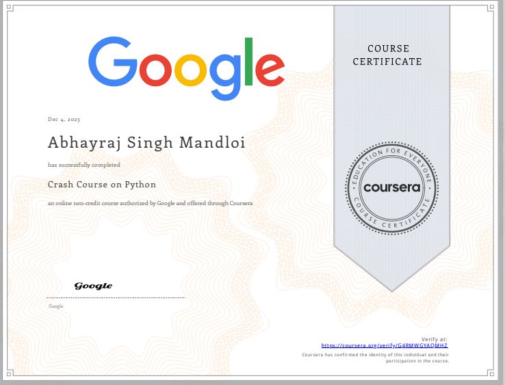 Graduated from Python (Basics) course by Google | Abhayraj Singh ... Graduated from Python (Basics) course by Google | Abhayraj Singh ...