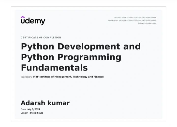 Adarsh Kumar on LinkedIn: I'mcompleted the python development and ... Adarsh Kumar on LinkedIn: I'mcompleted the python development and ...