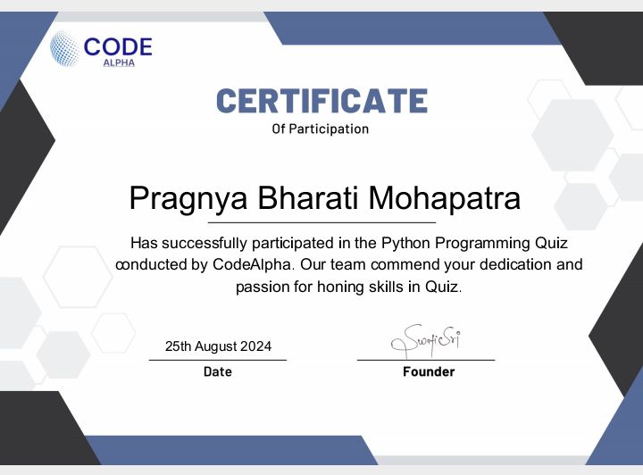 Pragnya Bharati Mohapatra on LinkedIn: #codealpha #pythonprogramming Pragnya Bharati Mohapatra on LinkedIn: #codealpha #pythonprogramming