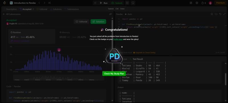 Completed Pandas study plan on LeetCode | Prajith PS posted on the ... Completed Pandas study plan on LeetCode | Prajith PS posted on the ...