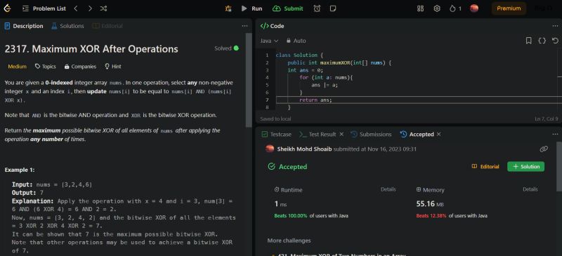 Day 45 of 100-day coding streak: XOR after operations | SHEIKH MOHD ... Day 45 of 100-day coding streak: XOR after operations | SHEIKH MOHD ...