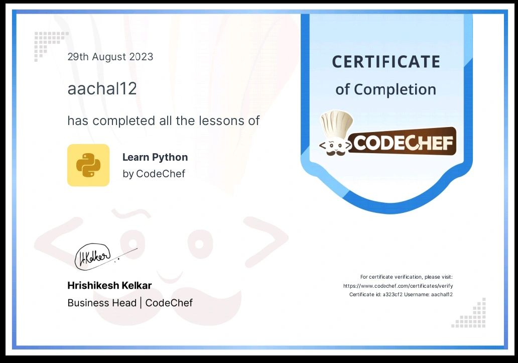 Aachal Girase on LinkedIn: #python #certification #codechef # ... Aachal Girase on LinkedIn: #python #certification #codechef # ...
