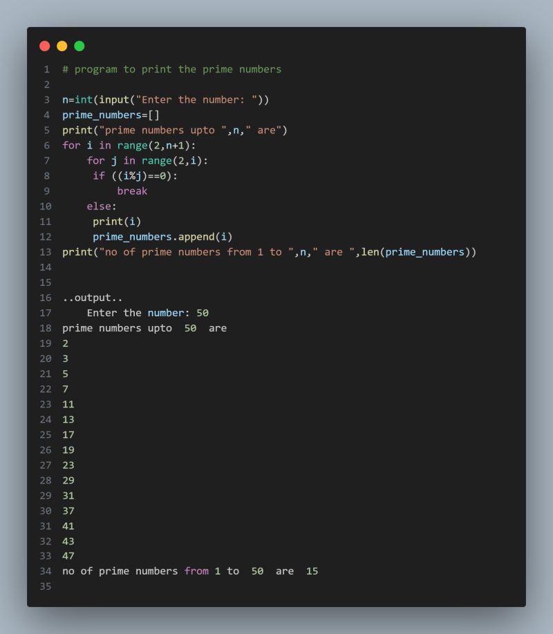My Python program for prime numbers | Otte Mamatha posted on the topic ... My Python program for prime numbers | Otte Mamatha posted on the topic ...