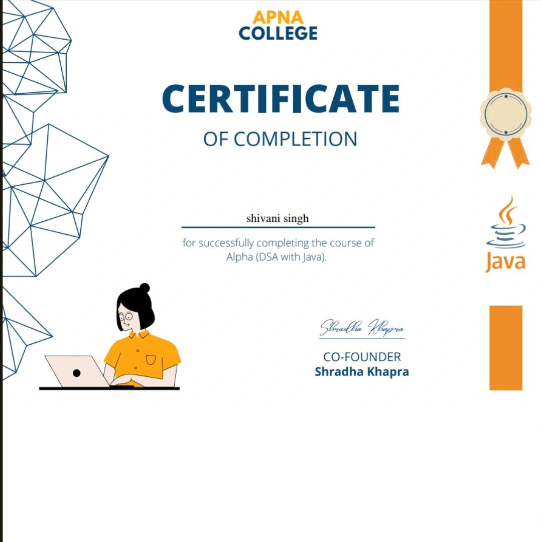Finished Java + DSA Programming Using VS Code | Shivani Singh posted on ... Finished Java + DSA Programming Using VS Code | Shivani Singh posted on ...