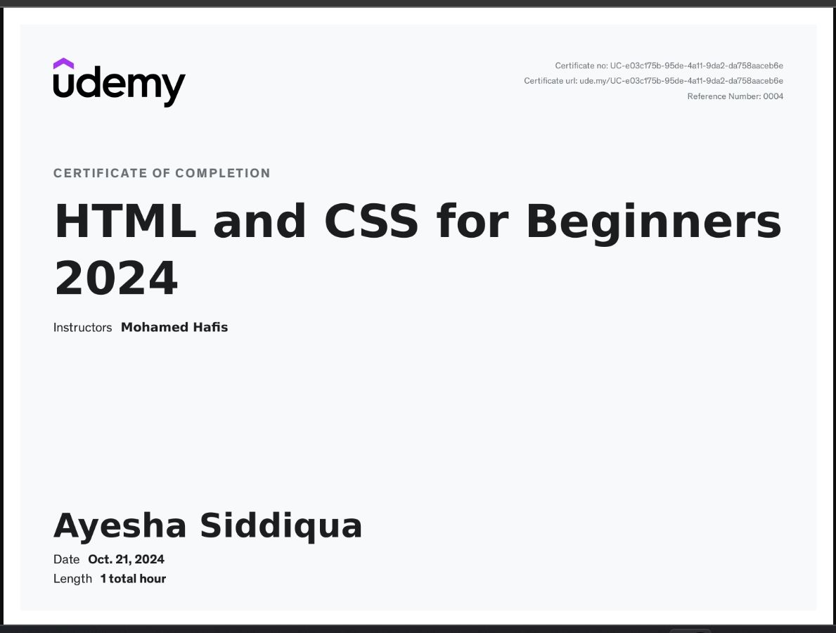 Ayesha Siddiqua on LinkedIn: #html #css #udemy #certified Ayesha Siddiqua on LinkedIn: #html #css #udemy #certified