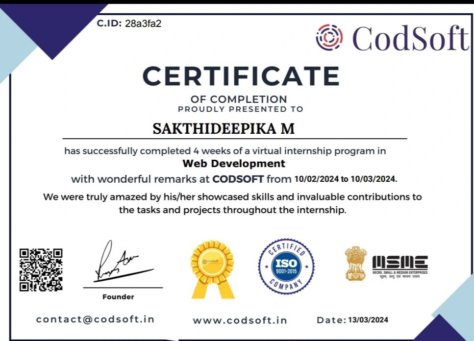 Sakthideepika M on LinkedIn: #codsoftinternship #internshipjourney #codsoft Sakthideepika M on LinkedIn: #codsoftinternship #internshipjourney #codsoft