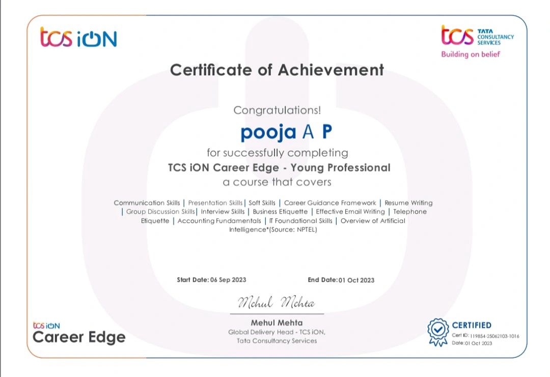 Pooja A P on LinkedIn: #tcsion #tcs #tcs #tcsion Pooja A P on LinkedIn: #tcsion #tcs #tcs #tcsion