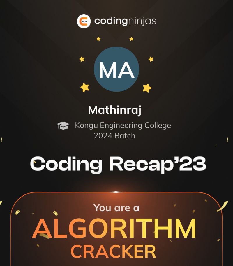 Earned Algorithm Cracker badge on Coding Ninjas | Mathinraj Ramasamy ... Earned Algorithm Cracker badge on Coding Ninjas | Mathinraj Ramasamy ...