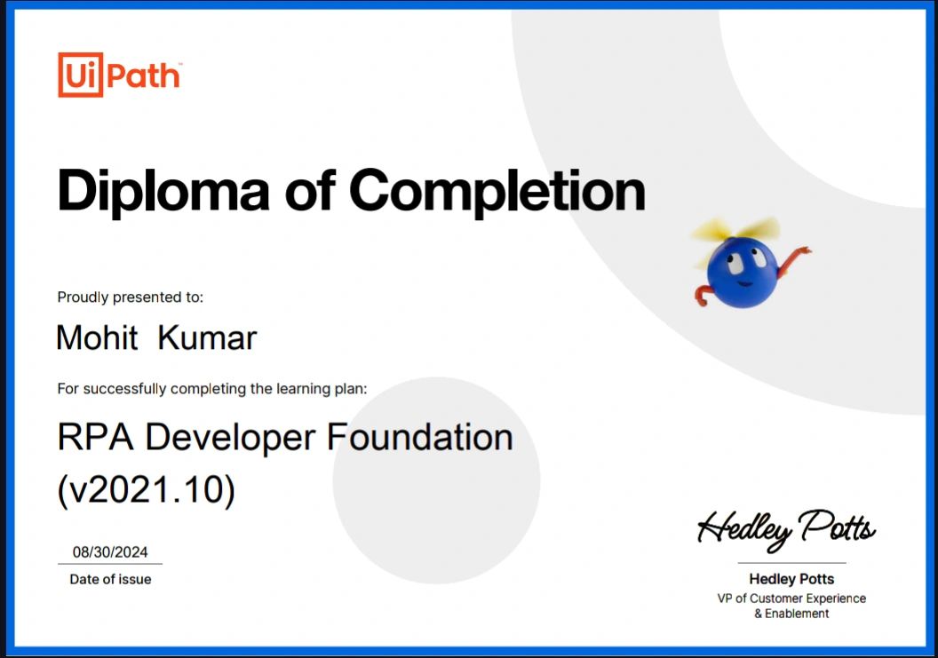 Mohit Kumar on LinkedIn: #rpa #uipath #automation #continuouslearning Mohit Kumar on LinkedIn: #rpa #uipath #automation #continuouslearning