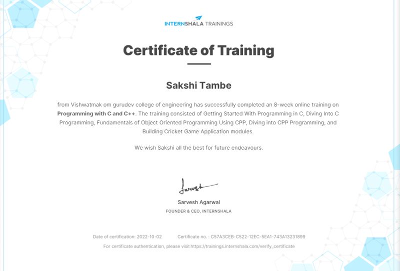 #c #cplusplus #programming #certification #internshala #learning #tech ... #c #cplusplus #programming #certification #internshala #learning #tech ...