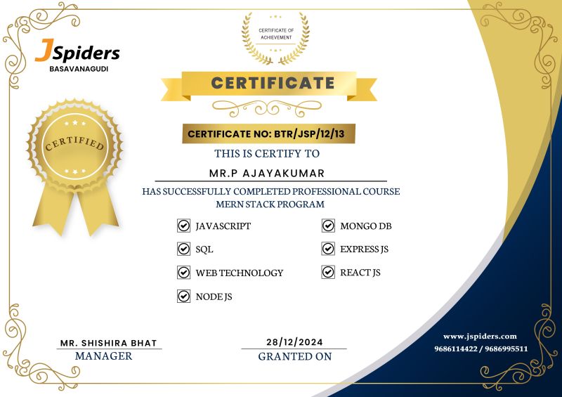 P. Ajayakumar on LinkedIn: #achievement #mernstack #javascript #reactjs ... P. Ajayakumar on LinkedIn: #achievement #mernstack #javascript #reactjs ...