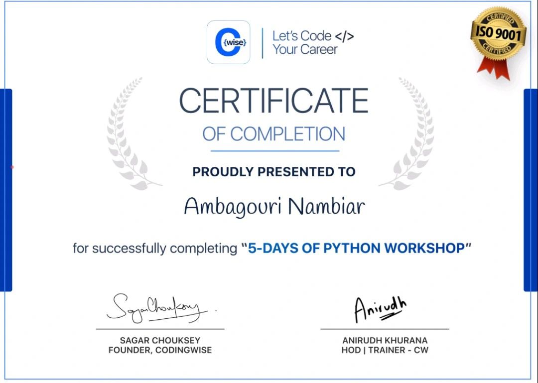 Ambagouri Nambiar on LinkedIn: #python Ambagouri Nambiar on LinkedIn: #python