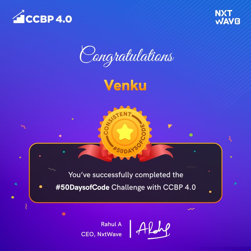 Venkatesh Nampally on LinkedIn: #ccbp #nxtwave #nxtwave #programming # ... Venkatesh Nampally on LinkedIn: #ccbp #nxtwave #nxtwave #programming # ...