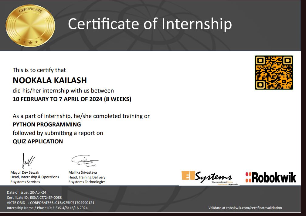 Nookala Kailash on LinkedIn: #python #pythoninternship #eisystem Nookala Kailash on LinkedIn: #python #pythoninternship #eisystem