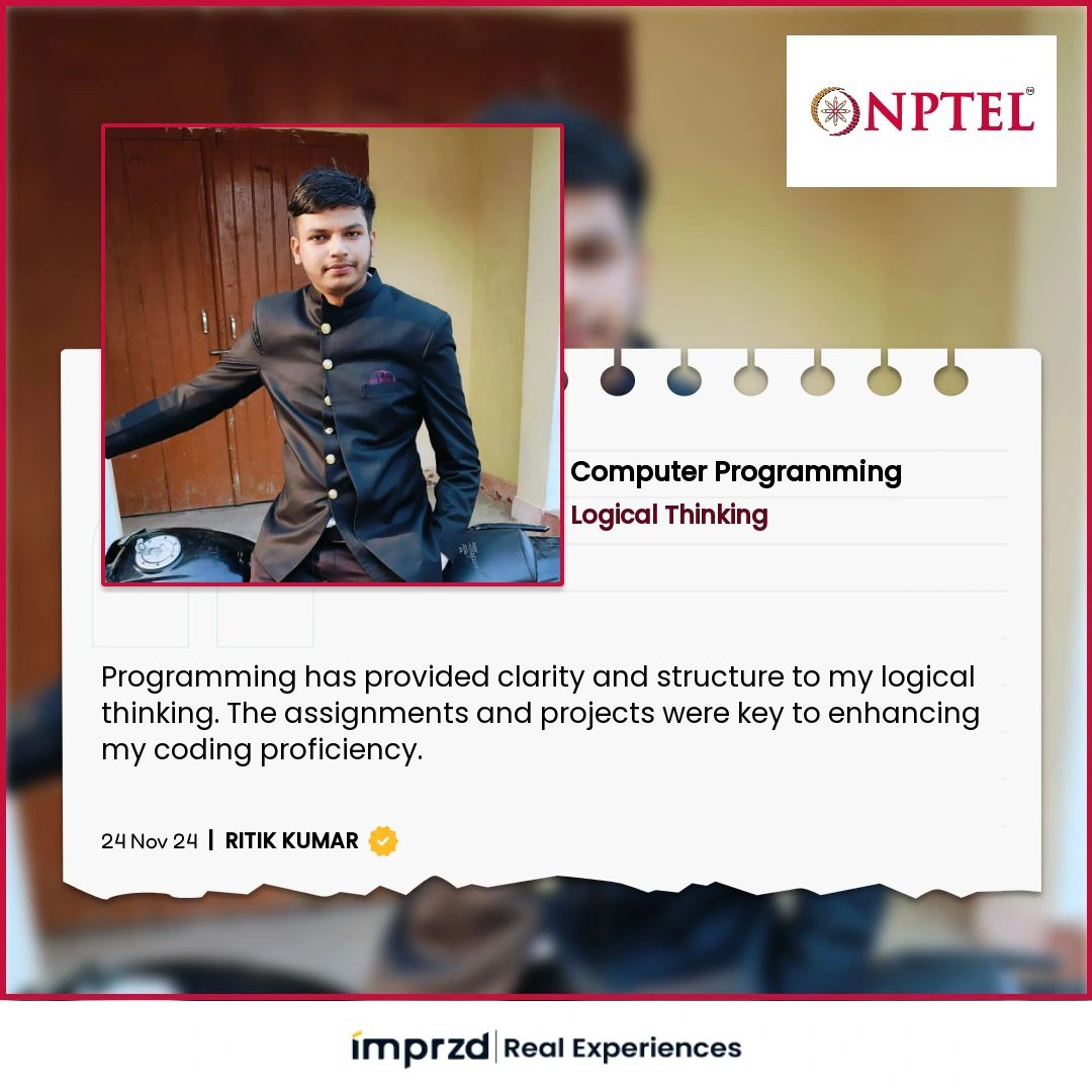 RITIK KUMAR on LinkedIn: #nptel #iitkharagpur #nptel #iitkharagpur # ... RITIK KUMAR on LinkedIn: #nptel #iitkharagpur #nptel #iitkharagpur # ...