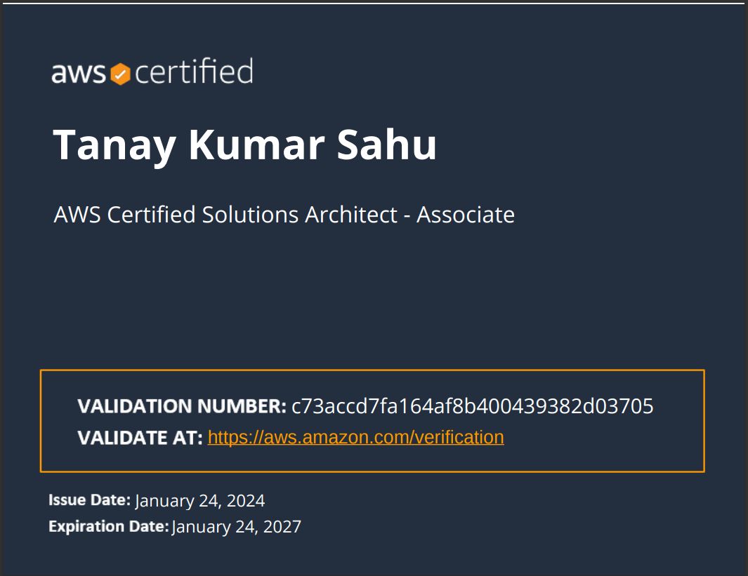 Tanay Kumar Sahu on LinkedIn: #aws #certification #cloudcomputing # ... Tanay Kumar Sahu on LinkedIn: #aws #certification #cloudcomputing # ...