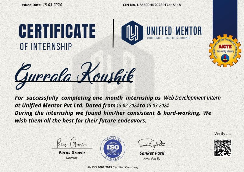 Gurrala Koushik on LinkedIn: #internship #webdevelopment #unifiedmentor ... Gurrala Koushik on LinkedIn: #internship #webdevelopment #unifiedmentor ...