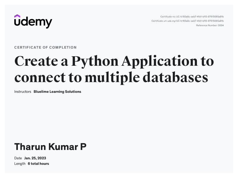 Tharun Kumar P on LinkedIn: #python #application #databases # ... Tharun Kumar P on LinkedIn: #python #application #databases # ...