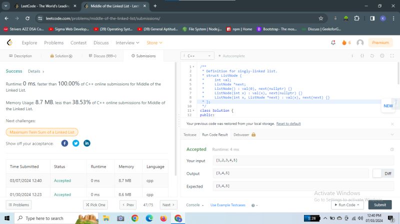 Kalki Dang on LinkedIn: Solved Middle of Linked List #dsa # ... Kalki Dang on LinkedIn: Solved Middle of Linked List #dsa # ...