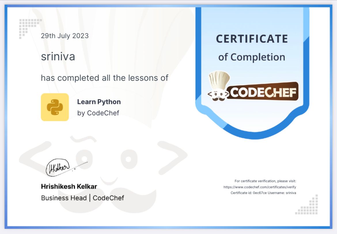 Sriniva V on LinkedIn: #codechef #pythonprogramming Sriniva V on LinkedIn: #codechef #pythonprogramming
