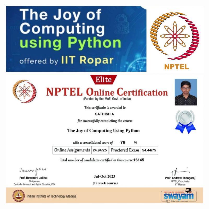 Completed NPTEL course on Python | Sathish Appusamy posted on the topic ... Completed NPTEL course on Python | Sathish Appusamy posted on the topic ...