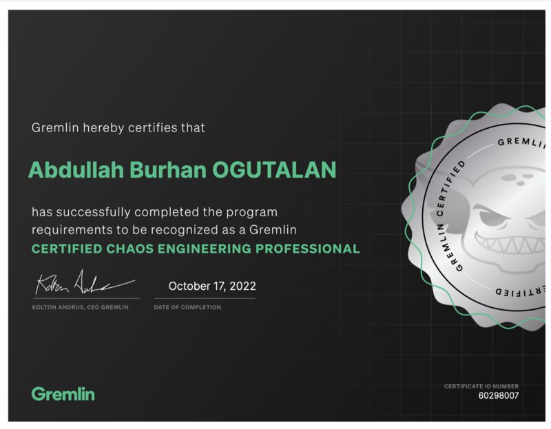 Abdullah Burhan Ogutalan on LinkedIn: #gremlin #chaosengineering #bmo Abdullah Burhan Ogutalan on LinkedIn: #gremlin #chaosengineering #bmo