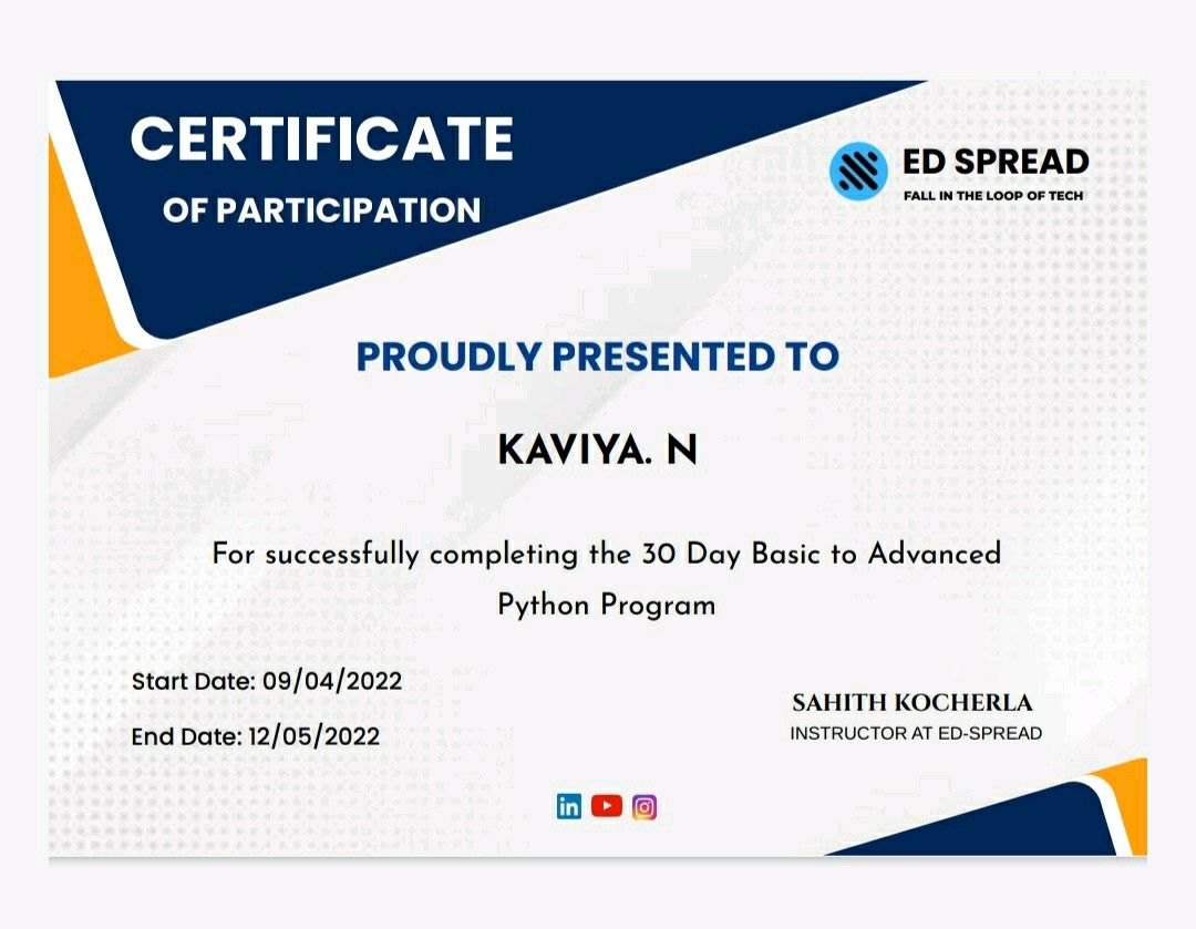 Kaviya Nagendran on LinkedIn: #python #pythonprogramming # ... Kaviya Nagendran on LinkedIn: #python #pythonprogramming # ...