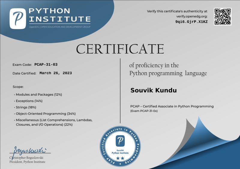 Souvik Kundu on LinkedIn: #pcapcertified #machinelearning #datascience ... Souvik Kundu on LinkedIn: #pcapcertified #machinelearning #datascience ...