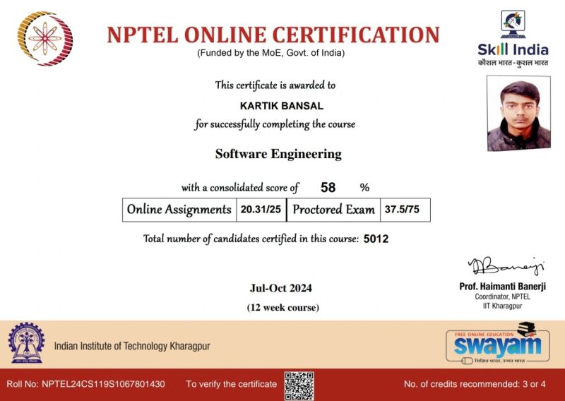 Kartik Bansal on LinkedIn: #softwaredevelopment #nptel #iit Kartik Bansal on LinkedIn: #softwaredevelopment #nptel #iit