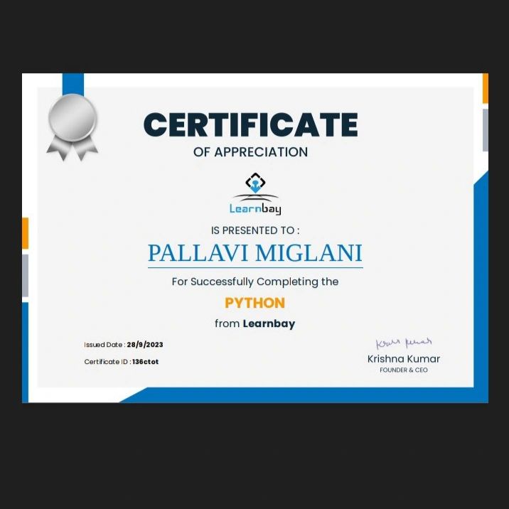 Pallavi Miglani on LinkedIn: #python #certification #programming # ... Pallavi Miglani on LinkedIn: #python #certification #programming # ...