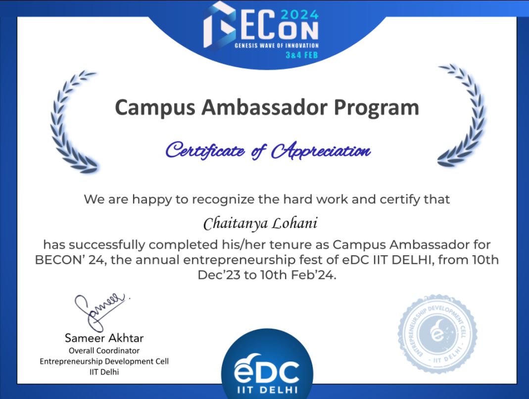Chaitanya Lohani on LinkedIn: #becon2024 #campusambassador #edciitdelhi ... Chaitanya Lohani on LinkedIn: #becon2024 #campusambassador #edciitdelhi ...