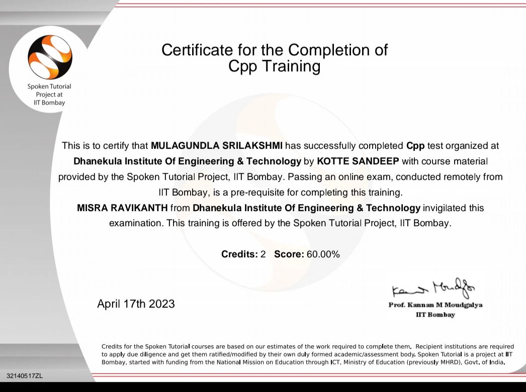 Srilakshmi m on LinkedIn: #cplusplus #programming #certification # ... Srilakshmi m on LinkedIn: #cplusplus #programming #certification # ...