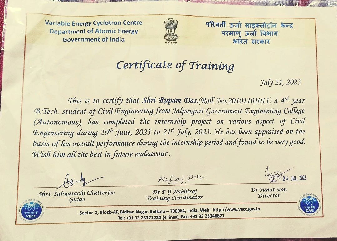 Rupam Das on LinkedIn: #vecc #dae #internship Rupam Das on LinkedIn: #vecc #dae #internship