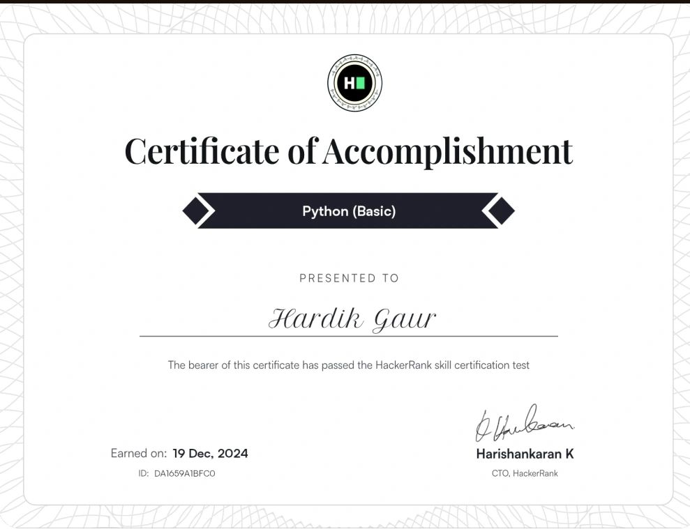 Hardik Gaur on LinkedIn: Enhanced my Python skills with a recent ... Hardik Gaur on LinkedIn: Enhanced my Python skills with a recent ...