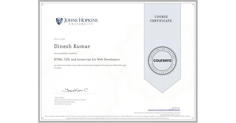 Dinesh Kumar on LinkedIn: #html #css #javascript #coursera Dinesh Kumar on LinkedIn: #html #css #javascript #coursera