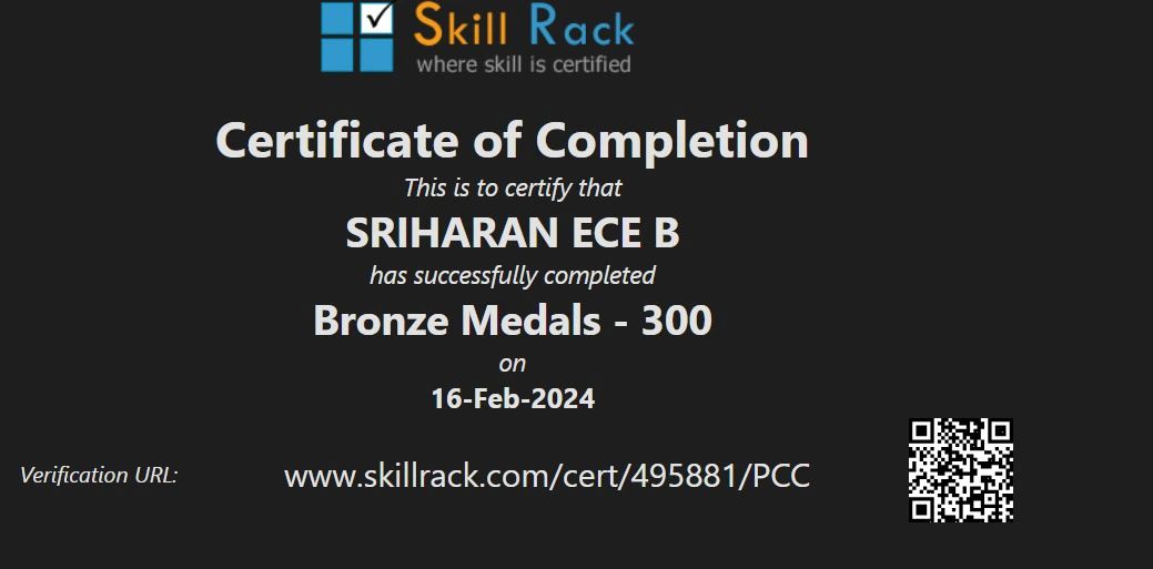 🏅 Excited to share a milestone achievement on Skillrack! | Sriharan R M 🏅 Excited to share a milestone achievement on Skillrack! | Sriharan R M