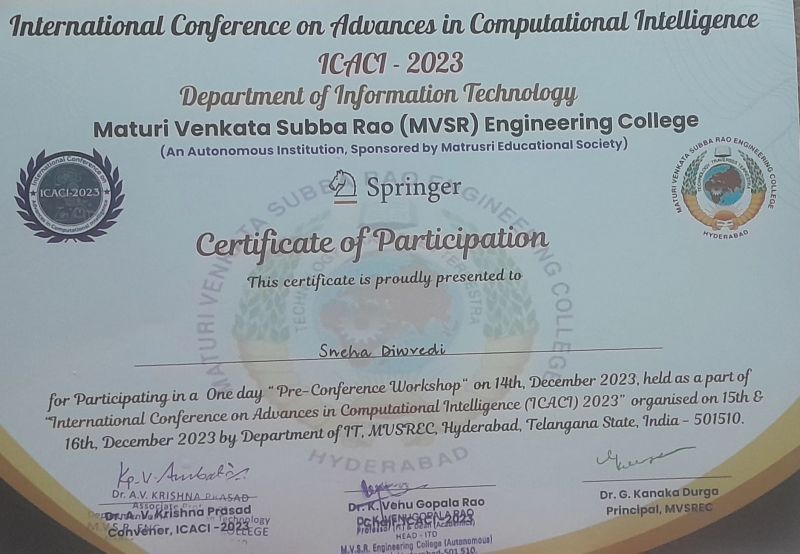 Participated in ICACI workshop on Computational Intelligence | Sneha ... Participated in ICACI workshop on Computational Intelligence | Sneha ...