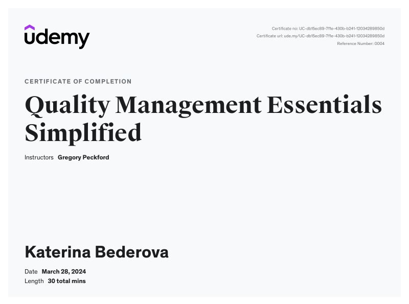 Just completed a Quality Management Essentials Simplified course on ... Just completed a Quality Management Essentials Simplified course on ...