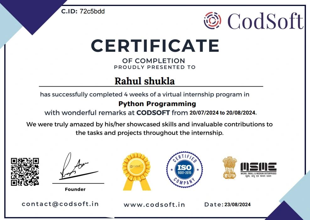 Rahul Shukla on LinkedIn: #python #internship #coding #programming # ... Rahul Shukla on LinkedIn: #python #internship #coding #programming # ...
