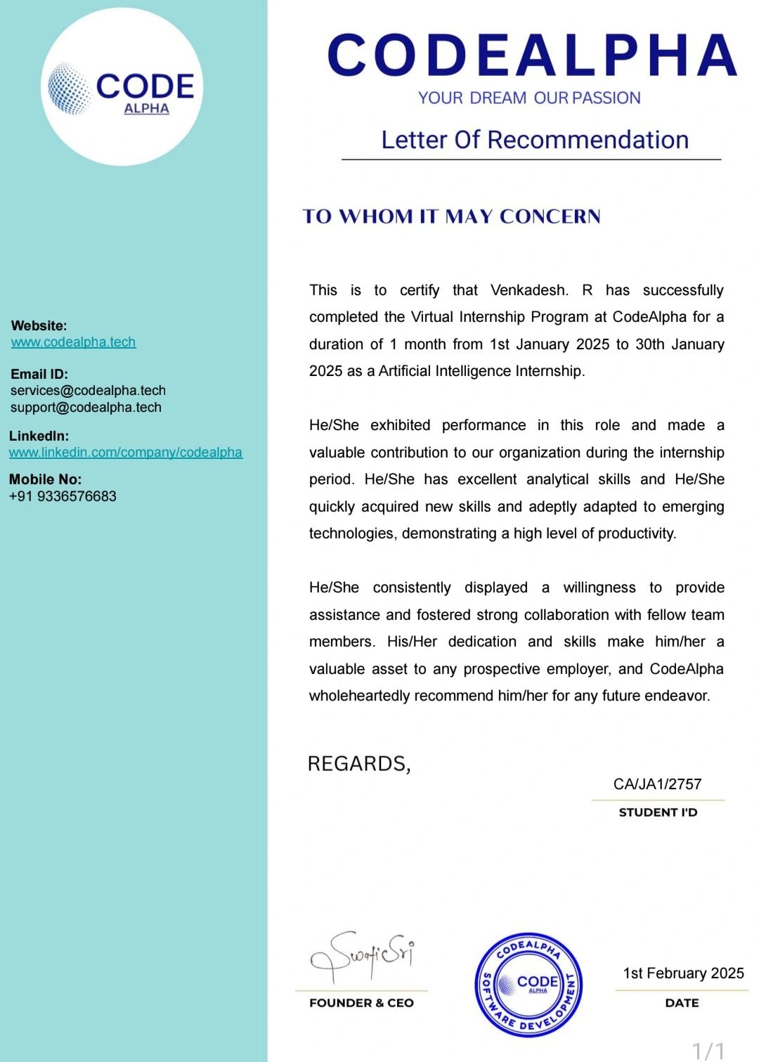 #letterofrecommendation #internship | Venkadesh .R #letterofrecommendation #internship | Venkadesh .R