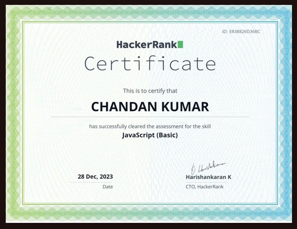 Completed JavaScript basics on HackerRank | Chandan Kumar posted on the ... Completed JavaScript basics on HackerRank | Chandan Kumar posted on the ...