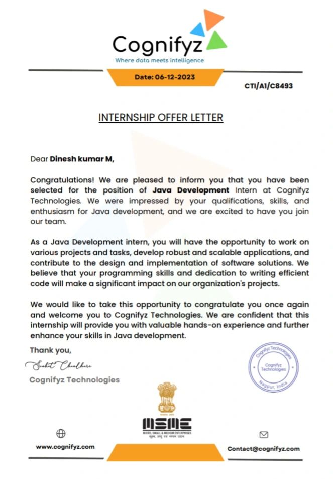 #cognifyz #cognifyztech #cognifyztechnologies | Dinesh Kumar M #cognifyz #cognifyztech #cognifyztechnologies | Dinesh Kumar M
