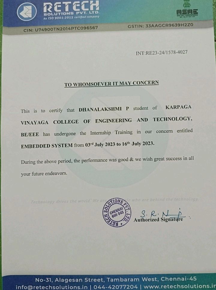 #retech #internship #eee #knowledge #embeddedsystem | Dhanalakshmi Palani #retech #internship #eee #knowledge #embeddedsystem | Dhanalakshmi Palani