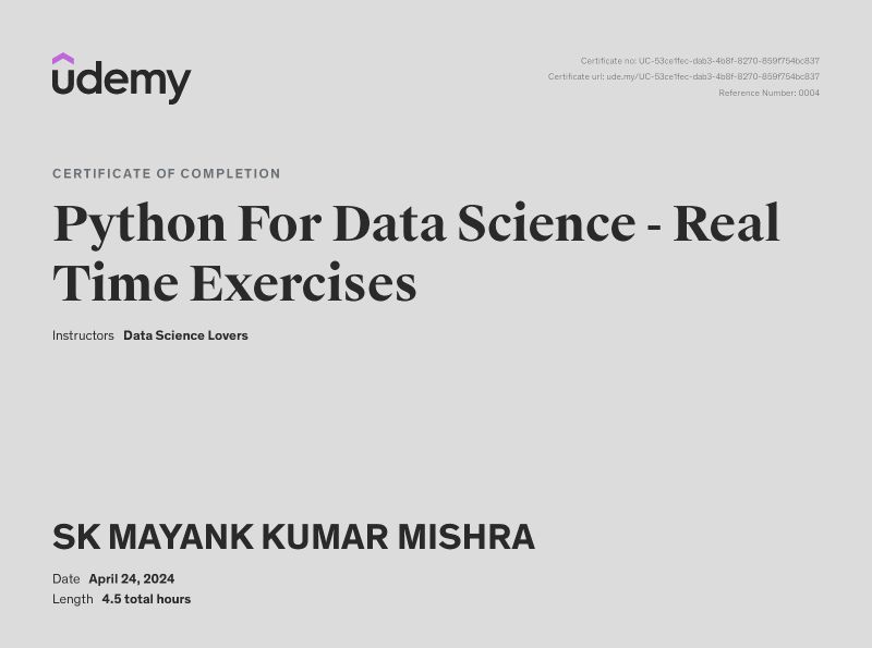 Mayank Kumar Mishra on LinkedIn: #datascience #python #certificate Mayank Kumar Mishra on LinkedIn: #datascience #python #certificate