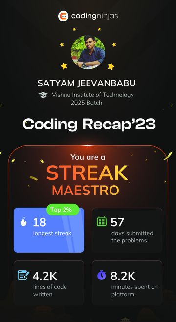 JEEVAN SATYAM on LinkedIn: #yearincode #codingninjasjourney JEEVAN SATYAM on LinkedIn: #yearincode #codingninjasjourney